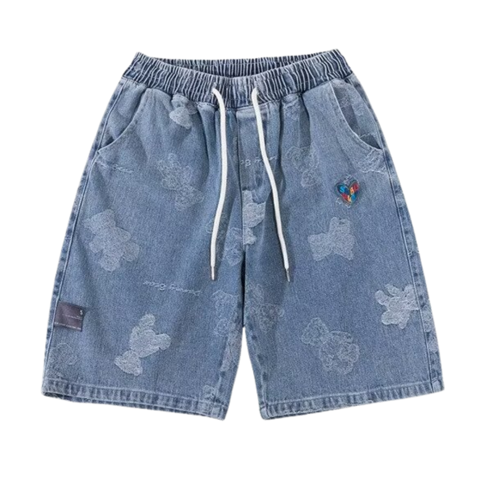 Washed Cartoon Print Denim Shorts – AokLok (Kclot)