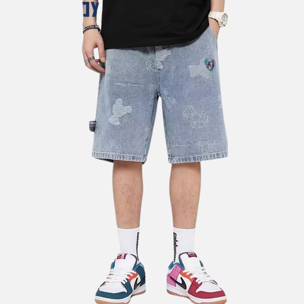 Washed Cartoon Print Denim Shorts – AokLok (Kclot)
