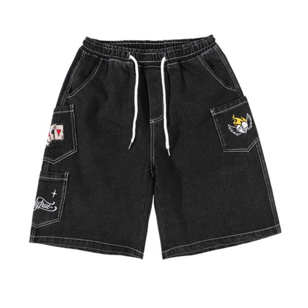 American Poker Letter Embroidered Shorts – AokLok (Kclot)