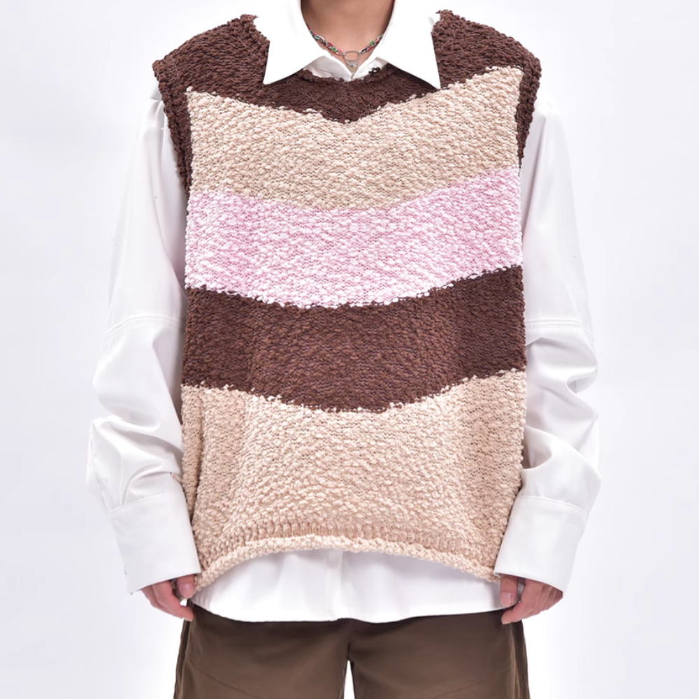 Vintage Fluff Color Strips Knitted Vest – AokLok (Kclot)