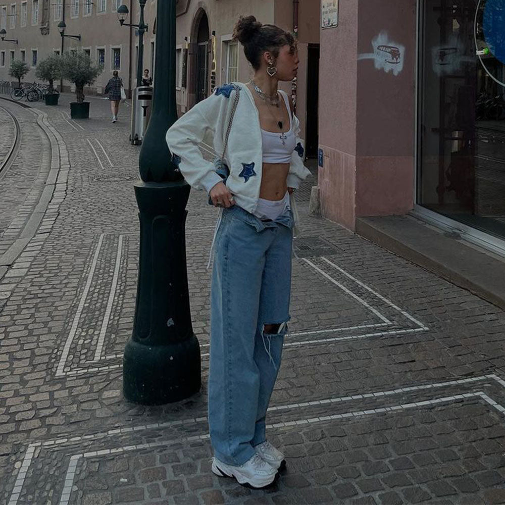 Urban Denim Star Patchwork Cotton Hoodie – AokLok (Kclot)