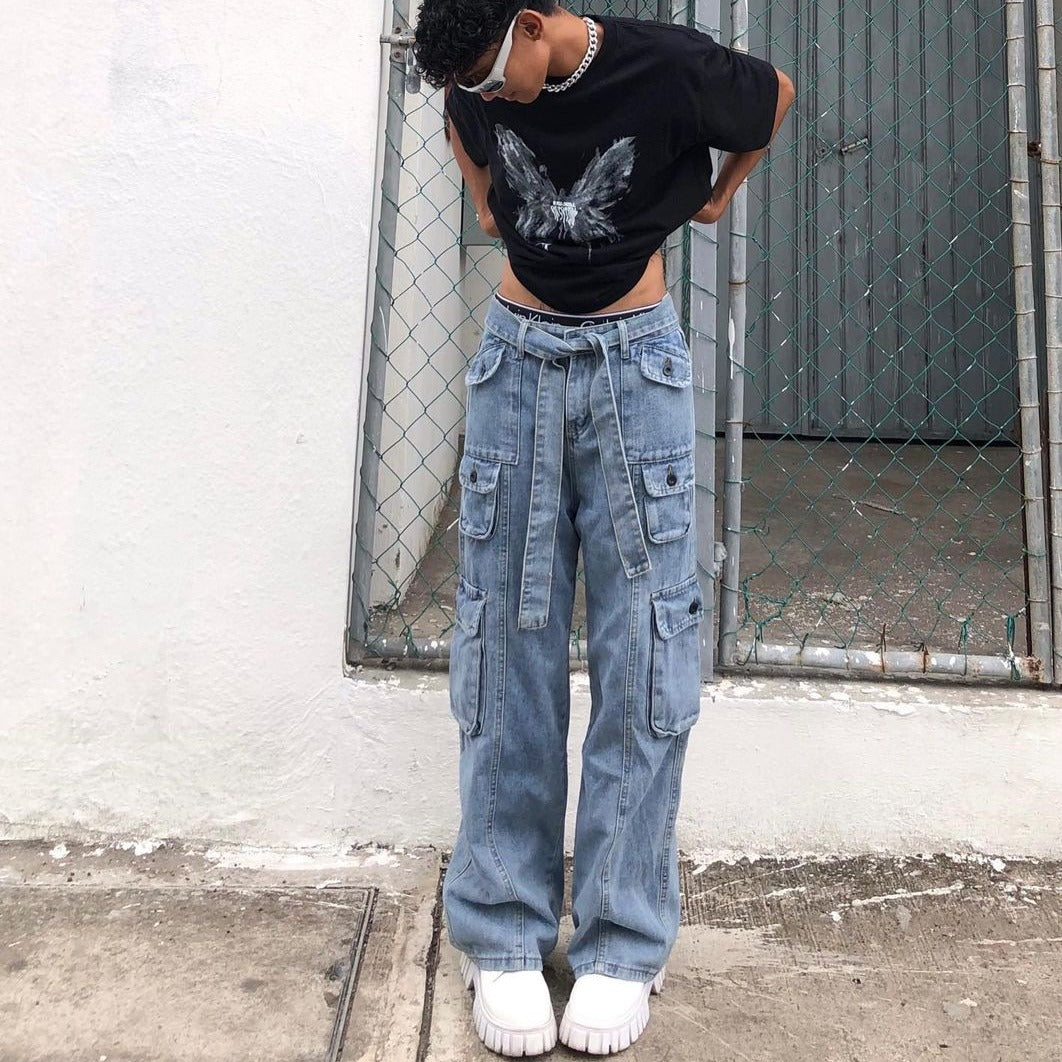 Street Multi Pocket Solid Cargo Jeans – AokLok (Kclot)