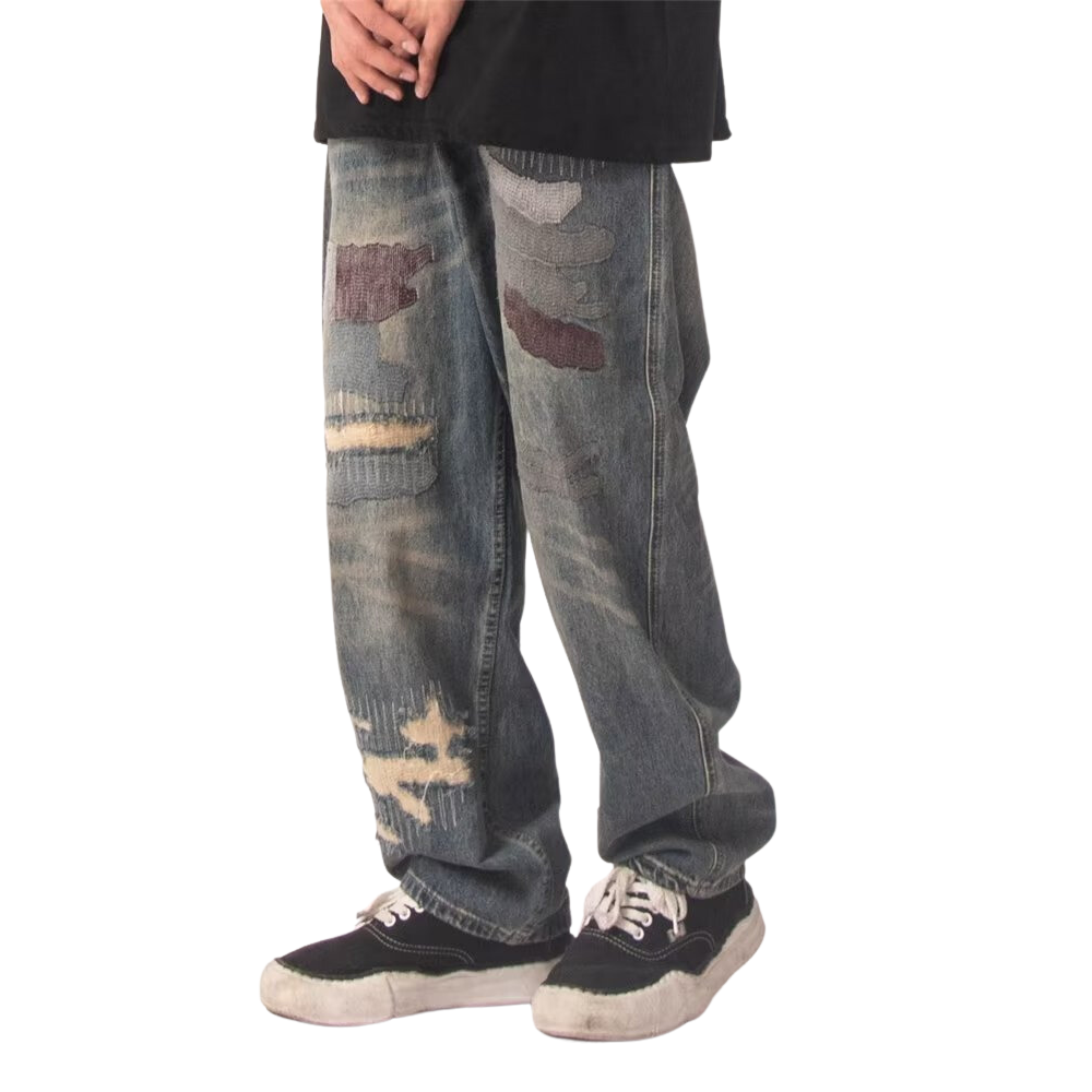 Vintage Ripped Patch Jeans – AokLok (Kclot)