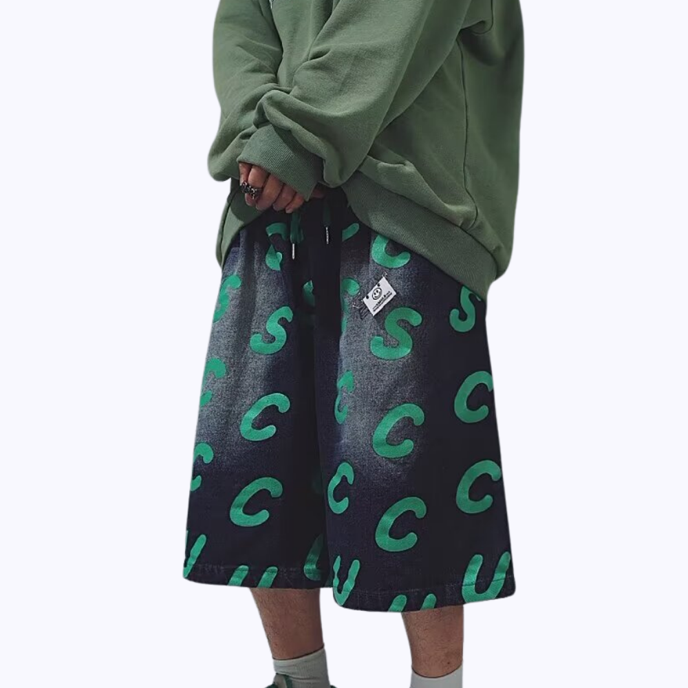 Hip-hop Print Denim Shorts – AokLok (Kclot)
