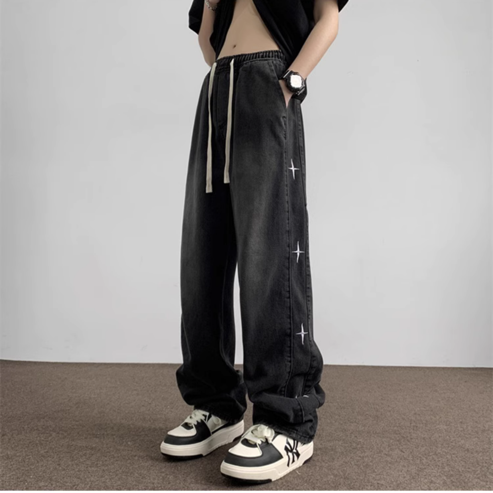 Distressed Side Star Embroidery Jeans – AokLok (Kclot)