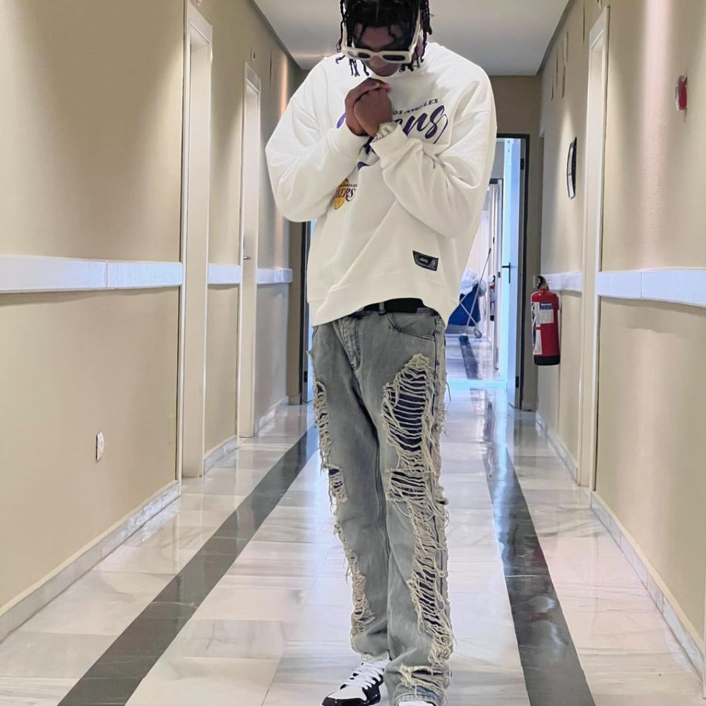 【P&M】Street Side Ripped Straight Jeans – AokLok (Kclot)