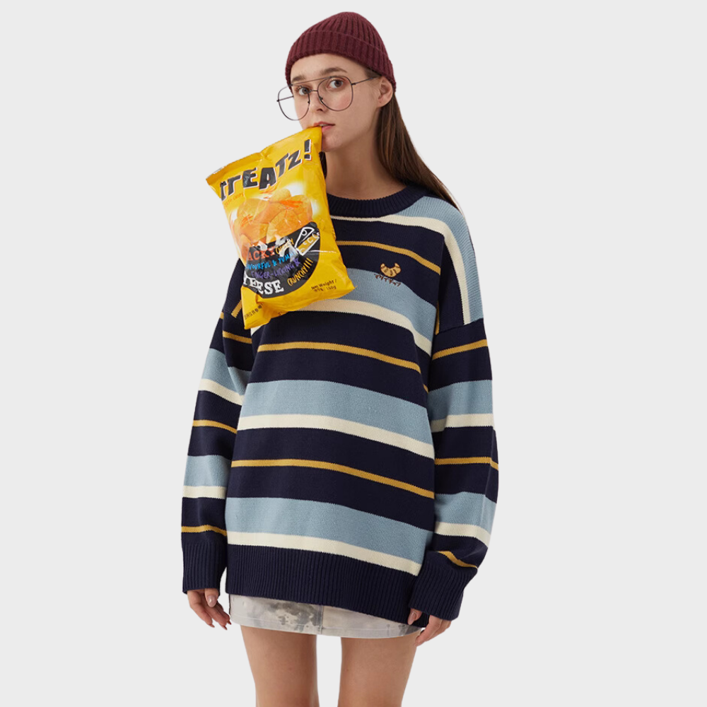 Women's Japanese Versatile Striped Knitted Sweater – AokLok (Kclot)