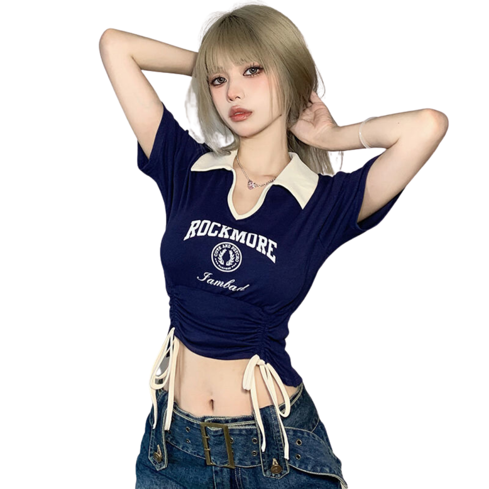 Women's Contrasting Drawstring Slim T-shirt – AokLok (Kclot)